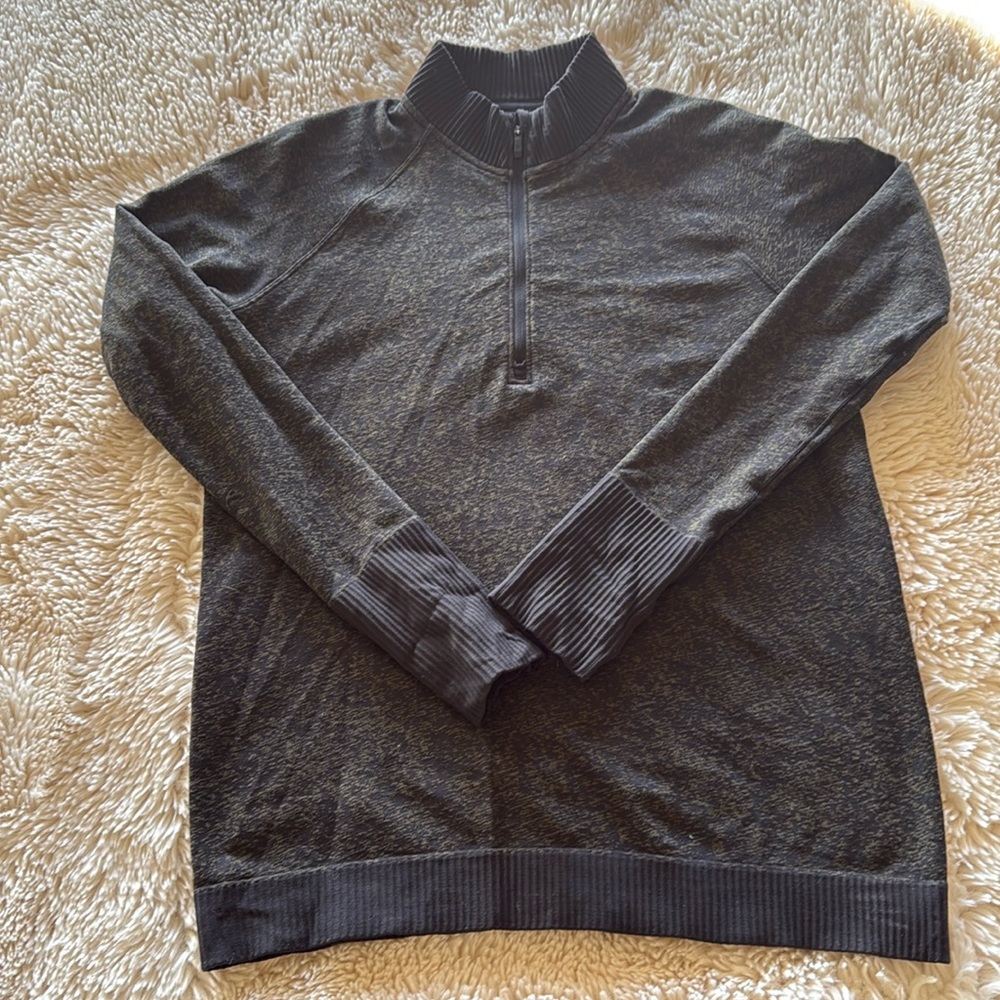 Lululemon Rest Less Black/Green 1/2 Zip Long Sleeve - Gem